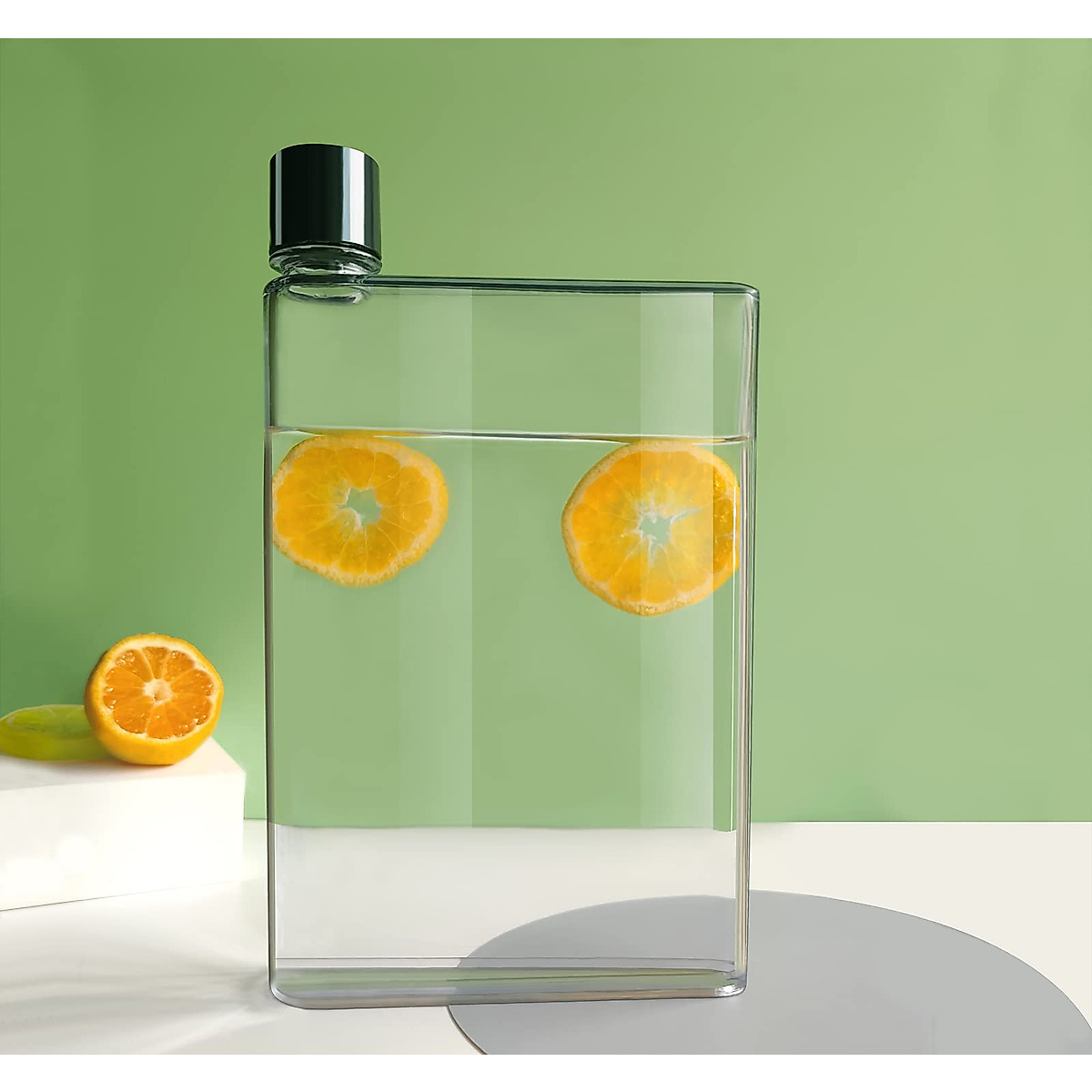 Clear Reusable Slim Flat Water Bottle 420ml - Fits in Pocket Random Corner.Transparent Portable Cup for School,Sports, Travel, Dining