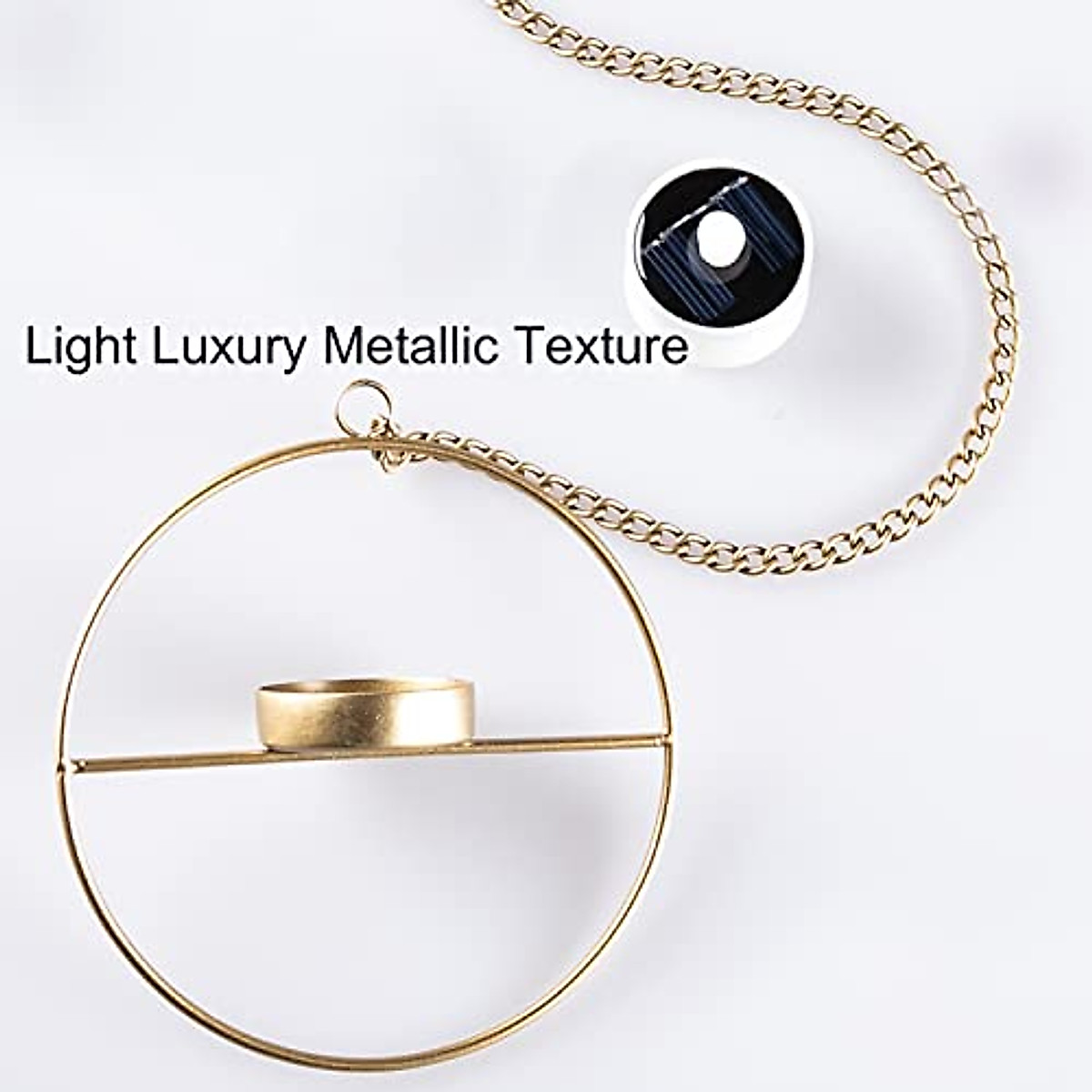 Solar Hanging Candle Lanterns Lights, ALL FORTUNE Outdoor Round Golden Metal Candle Lantern Holder with Flameless Tea Lights, Perfect for Garden, Backyard Decor, Home, Tree, Yard-Set of 3