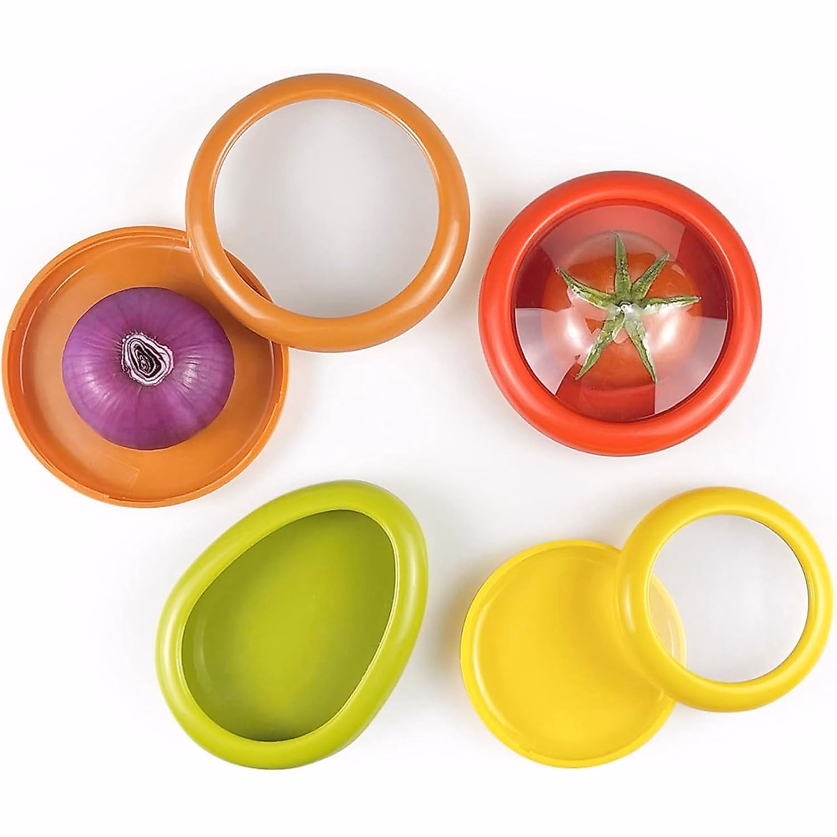 Velvet Vista 4PCS Silcone Food Container For Avacado Onion Lemon Tomato & More Preserve your Food And Vegetables in our Silicon Stretch Pod
