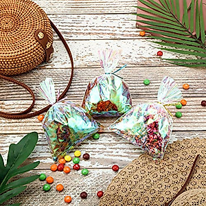 120 Pieces Iridescent Cellophane Bag Cellophane Treat Bags Iridescent Party Favor Bag Holographic Cellophane Bag with 200 Pieces Twist Ties for Party Wedding Birthday