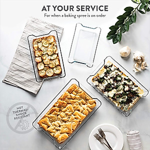 4-Piece Rectangular Glass Casserole Dish Set - Modern Design, Grip Handles, Nesting Storage