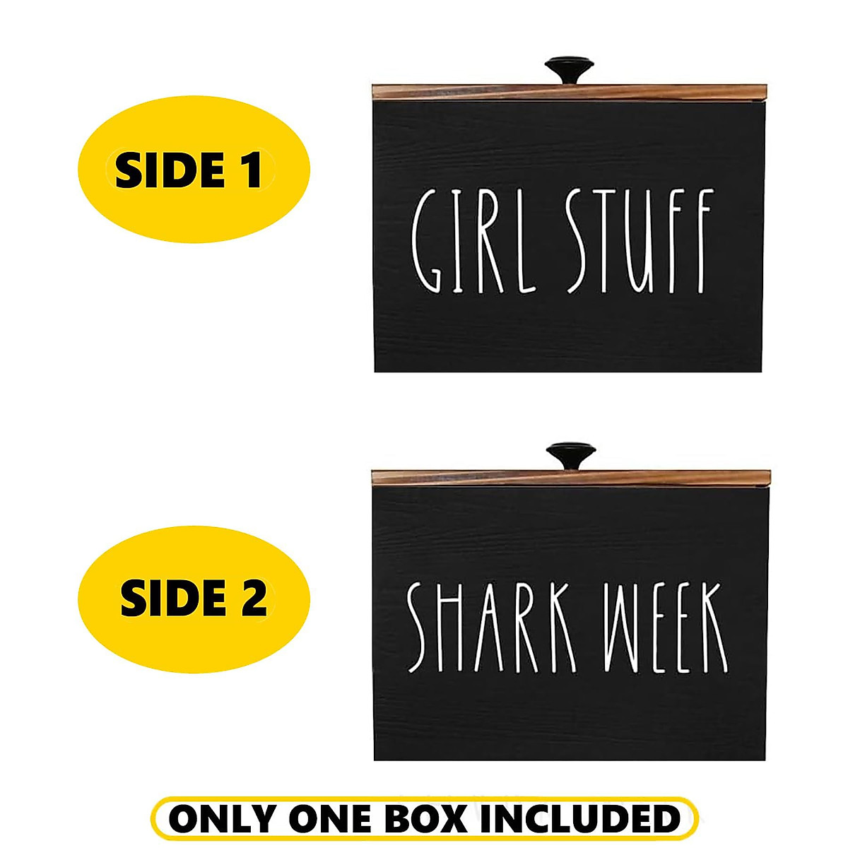 Tampon Holder for Bathroom,Farmhouse Bathroom Organizer,Rustic Wood Bathroom Storage Bin with Lid,Wood Movable Partition Feminine Product Organizer with Lid,Bathroom Accessories Box (Black wood)