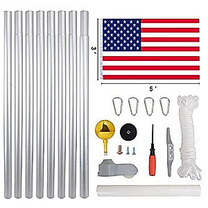 Voilamart 25 FT Sectional Flag Pole Heavy Duty Aluminum Outdoor In ground Flagpole with 3'*5' American Flag and Gold Ball for Residential or Commercial Use