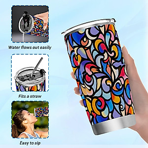 Colorful Baroque Pattern Stainless Steel drinking cups with lids with Straw Lid mug spill proof leak proof for outdoor simply insulated tumbler with lid 20 OZ