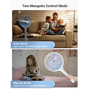 YISSVIC Electric Fly Swatter 4000V Bug Zapper Racket Dual Modes Mosquito Killer with Purple Mosquito Light Rechargeable for Indoor Home Office Backyard Patio Camping