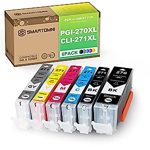 S SMARTOMNI Compatible 270 271 XL Ink Cartridge Replacement for Canon PGI-270XL CLI-271XL to use with PIXMA TS8020 TS9020 MG7720 (1 Black 1 Photo Black 1 Cyan 1 Magenta 1 Yellow 1 Grey) 6-Pack