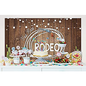 Ticuenicoa This is My First Rodeo 1st Birthday Backdrop Western Cowboy Mexican Cactus Birthday Background for Parties Rustic Wood Baby Shower Backdrops Cake Table Banner Photo Booth Props 5x3ft
