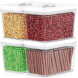 DWËLLZA KITCHEN Airtight Food Storage Containers - Pantry Snacks Kitchen Container, Baking Supplies, 4LB Sugar & Flour Canister - 4 Pc Set All Same Size - Clear Plastic BPA-Free - Keeps Fresh & Dry
