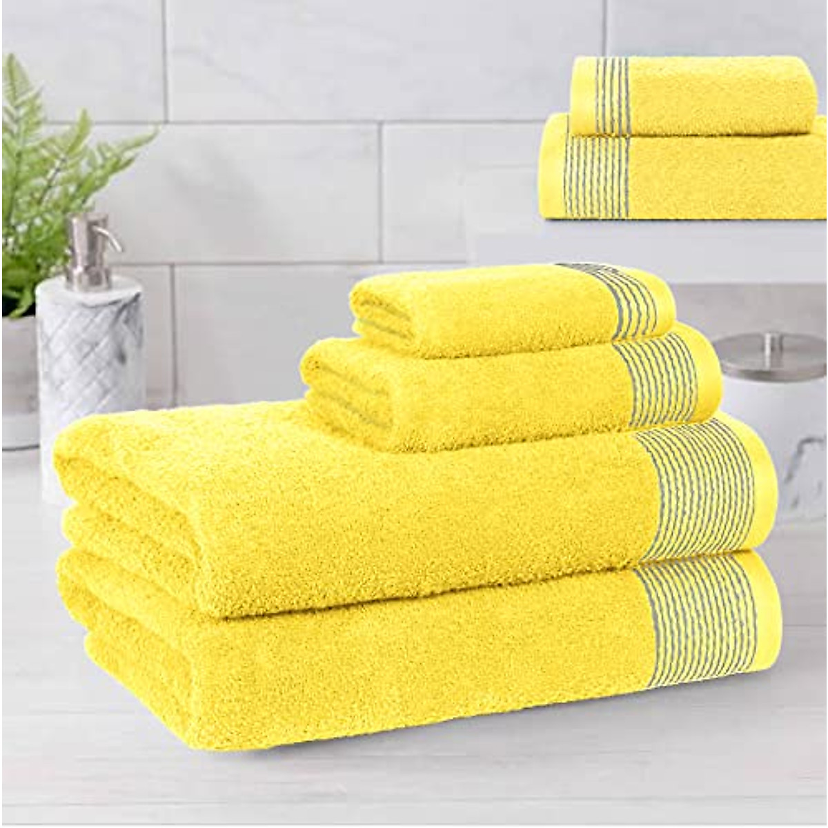 BELIZZI HOME 100% Cotton Ultra Soft 6 Pack Towel Set, Contains 2 Bath Towels 28x55 inchs, 2 Hand Towels 16x24 inchs & 2 Washcloths 12x12 inchs, Compact Lightweight & Highly Absorbant - Yellow