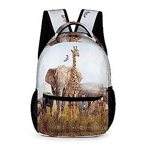 Niapessel Kids Backpack for School, African Wild Animals Pattern Students Bookbags School Bags Girls Boys