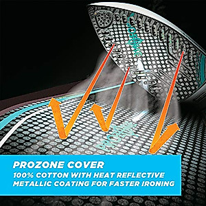 Minky Ergo Prozone Ironing Board | Made in UK | Dual Iron Rest, Heat Reflective Cover, Thick Felt Underlay - Freestanding Ironing Board with Large 48" x 15" Ironing Surface (Gunmetal and Blue)