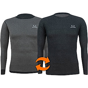 Realtree Reversible Mens Thermal Long Sleeve Shirt Hunting Gear- Base Layer Shirt for Men, Warm Waffle Knit Under Top Winter (US, Alpha, XX-Large, Regular, Regular, Black)