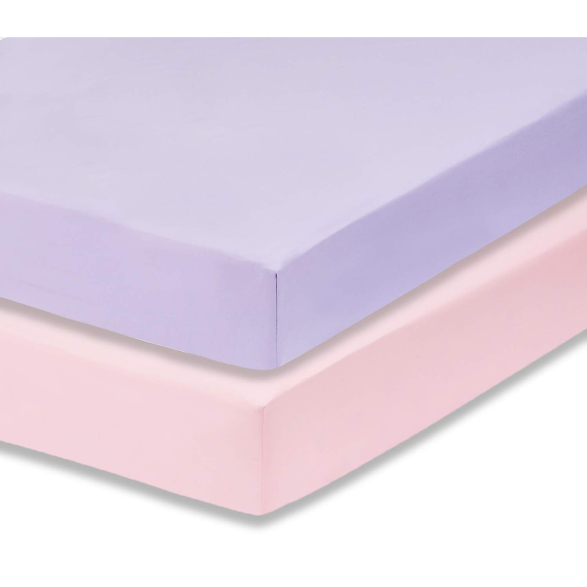 Everyday Kids 2-Pack Fitted Crib Sheets, 100% Soft Breathable Microfiber Baby Sheet, Fits Standard Size Mattress 28in x 52in, Lavender, Pink Nursery Sheet