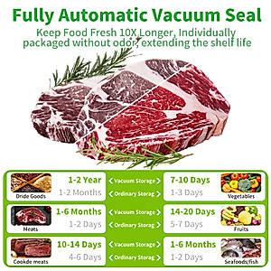 XLMYS Food Vacuum Sealer Machine (95KPA), Compact Automatic Food Vacuum Sealer with Vacuum Bags, LED Indicator Light, Dry & Moist Food Modes for Food Wine Preservation Storage