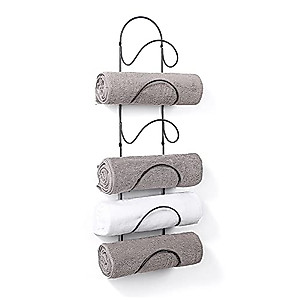 Autree Metal Wire Towel Rack Wall Mount Storage,Towel Rack Holder with 6 Compartments,Metal Wine Racks Wall Mount,Shelves for Bathroom Towels Black