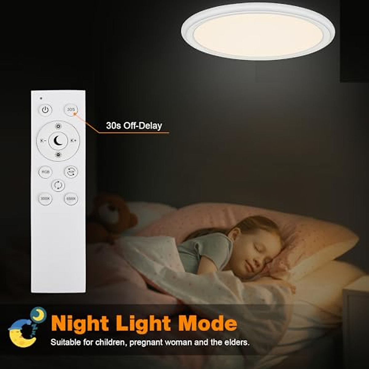 LEZOE RGB Led Flush Mount Ceiling Light Dimmable with Remote Control, 13Inch 24W 2400LM 3000-6500K RGB Color Changing Light Fixture, Round Ceiling Lamp for Living Room Bedroom Kids Room Party Festival