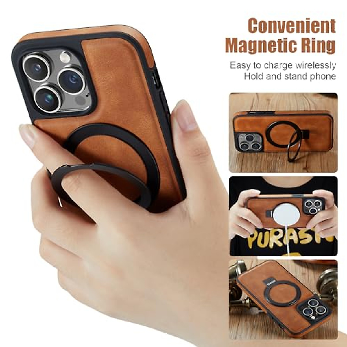 Casus Designed for iPhone 15 Pro Max Case Compatible with MagSafe Kickstand Vegan Leather Slim Classic Luxury Elegant Thin Protective Cover (2023) 6.7" (Brown)