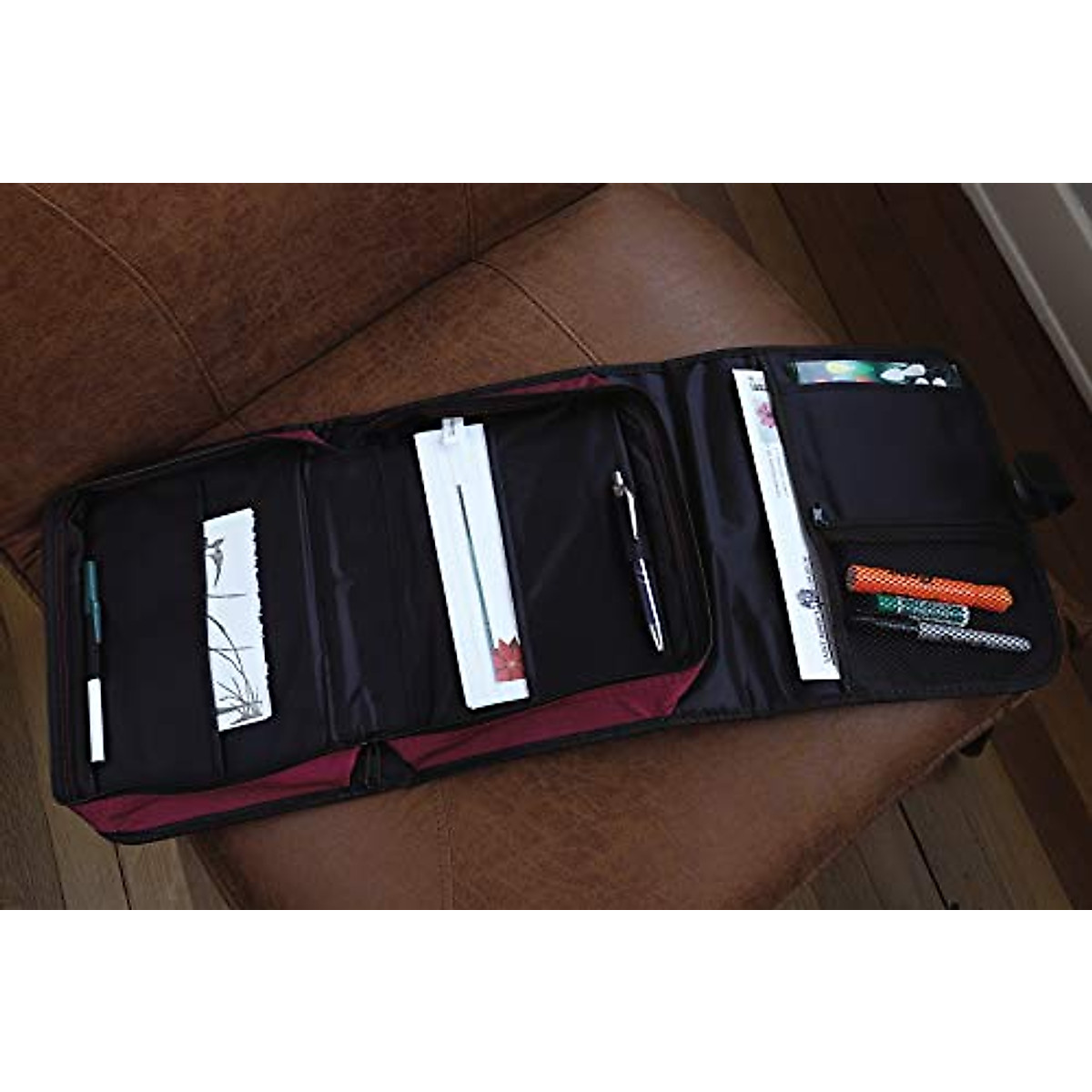 Tri-Fold Bible Cover, Bible Study Organizer, Velcro Closure, Nylon, Cranberry/Black, Extra Large