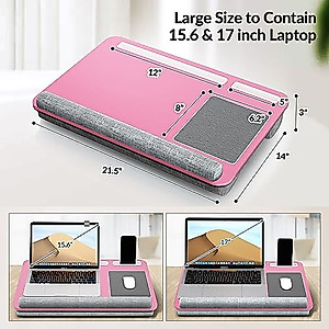 Gimars Home Office Lap Desk Fits up to 17 Inches Laptop with Dual Cushion,Wrist Rest, Built-in Mouse Pad, Tablet Phone Holder and Storage Drawer, Pink