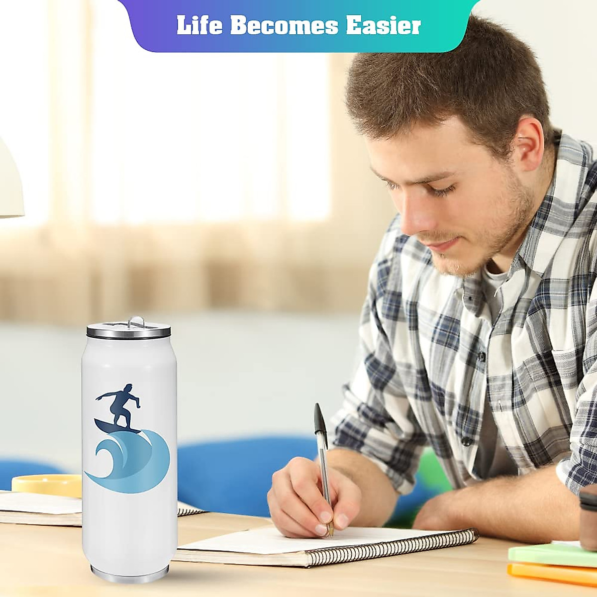 YOUKE OLA 12 Pack Sublimation Blank Can Shaped with Straw Lids 16oz White Double Walled Vacuum Insulated Stainless Steel Water Bottle for Sublimation Print