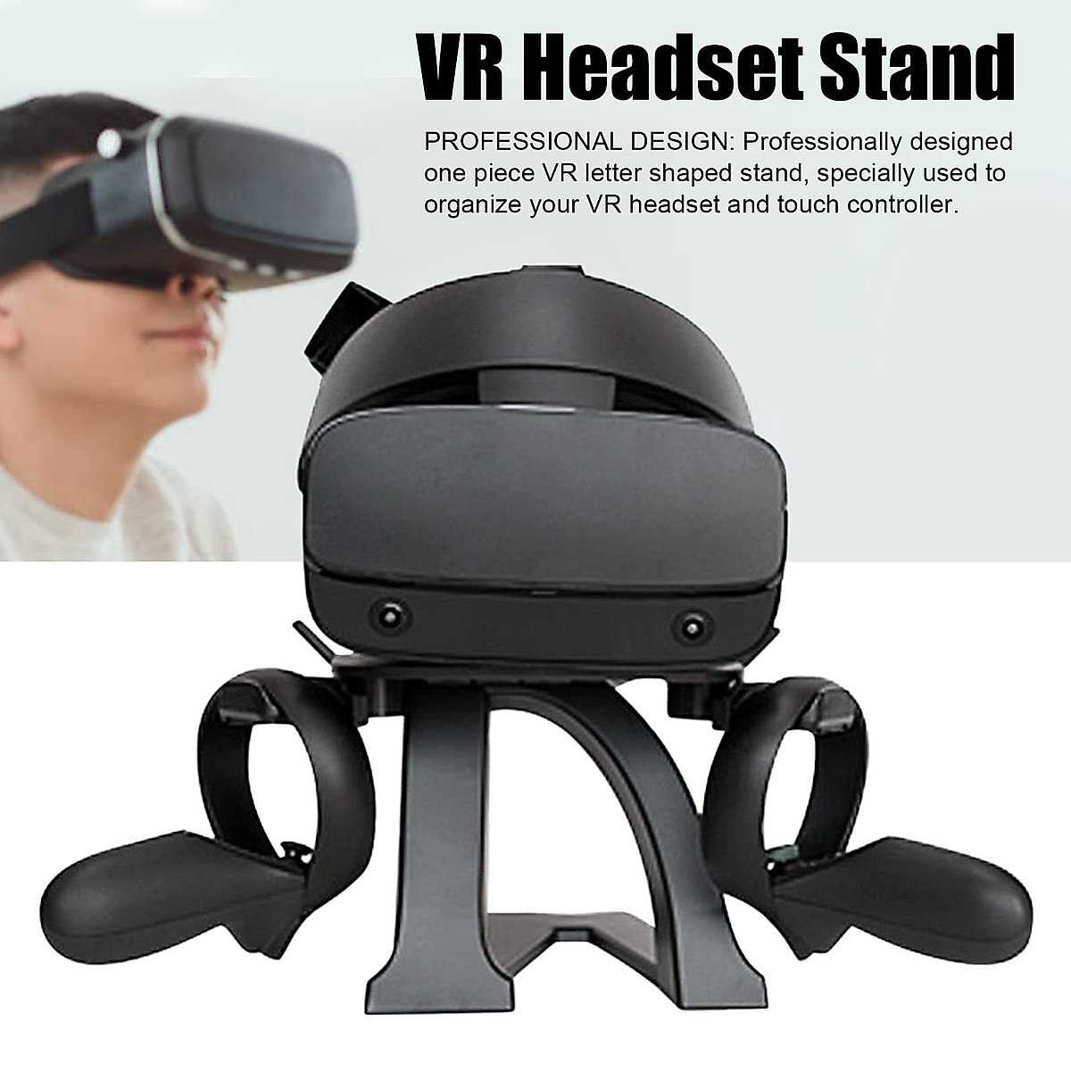 CHICIRIS VR Headset Stand and Controller Holder, Portable VR Headset Stand Compatible Easy to Install with a Stable Base for Rift S for Vive for Quest 2(Black)