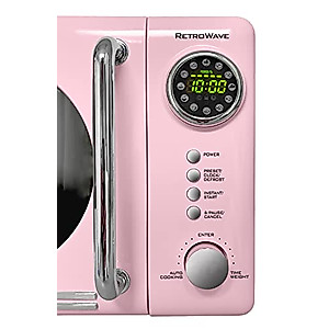 Nostalgia Retro Compact Countertop Microwave Oven, 0.7 Cu. Ft. 700-Watts with LED Digital Display, Child Lock, Easy Clean Interior, Pink