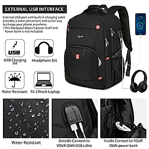 17.3 inch Laptop Backpack,Extra Large Backpack Bookbag Computer Rucksack with USB Charging Port,Water Resistant Sturdy Backpack for College School Travel,Men Women Casual Daypack,Black