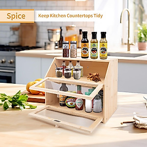 LEIMO KPARTS Bread Storage Farmhouse Bread Box For Kitchen Countertop,Double Layer Bamboo Wooden BreadBox Large Capacity Bin Bread Holder For Kitchen Counter Bread Container With Clear Window