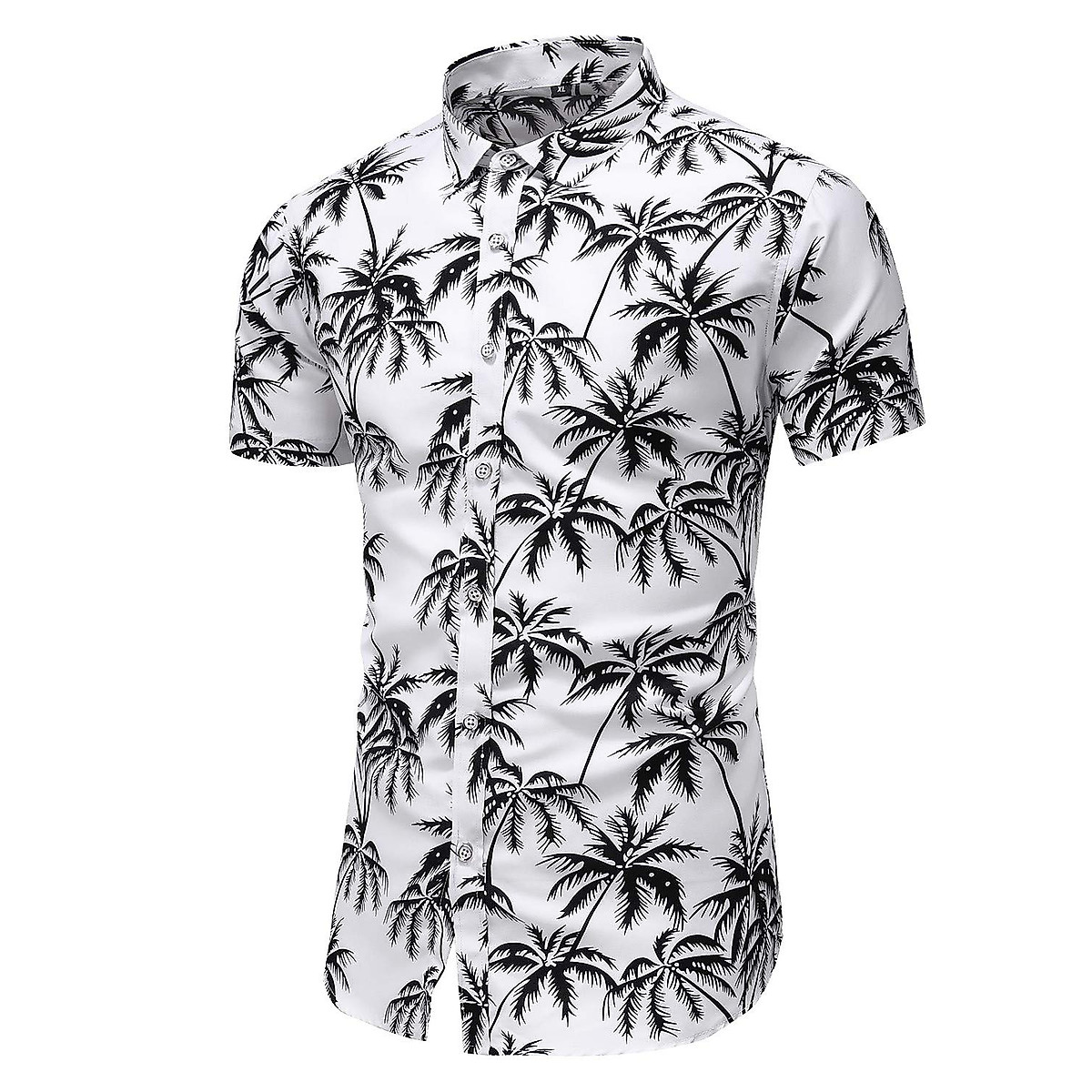 LEFTGU Men's Printed Beach Hawaiian Button-Down Slim fit Dress Shirt (White 9019, Medium)