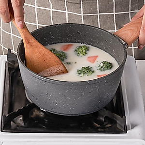 SUPEER 2-Quart Pot with Glass Lid&Wooden Handle,Soup Pan Milk Pan,Non-Stick Cookware for Electric,Induction and Gas Stoves.PFOA Free,Dark Gray