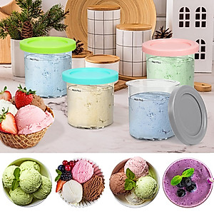 Creami Pint Containers with Lids Compatible with Ninja Creami Ice Cream Maker NC301 NC300 NC299AMZ, 4-Pack-16OZ Ninja creami accessories, Ice Cream Pint Containers Dishwasher Safe