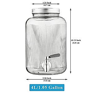 Berglander Glass Drink Dispenser for Fridge, 1 Gallon Beverage Dispenser with Leakproof Stainless Steel Spigot, Water, Laundry Detergent, Juice Dispenser for BBQ, Picnic, Parties and Events (Clear)