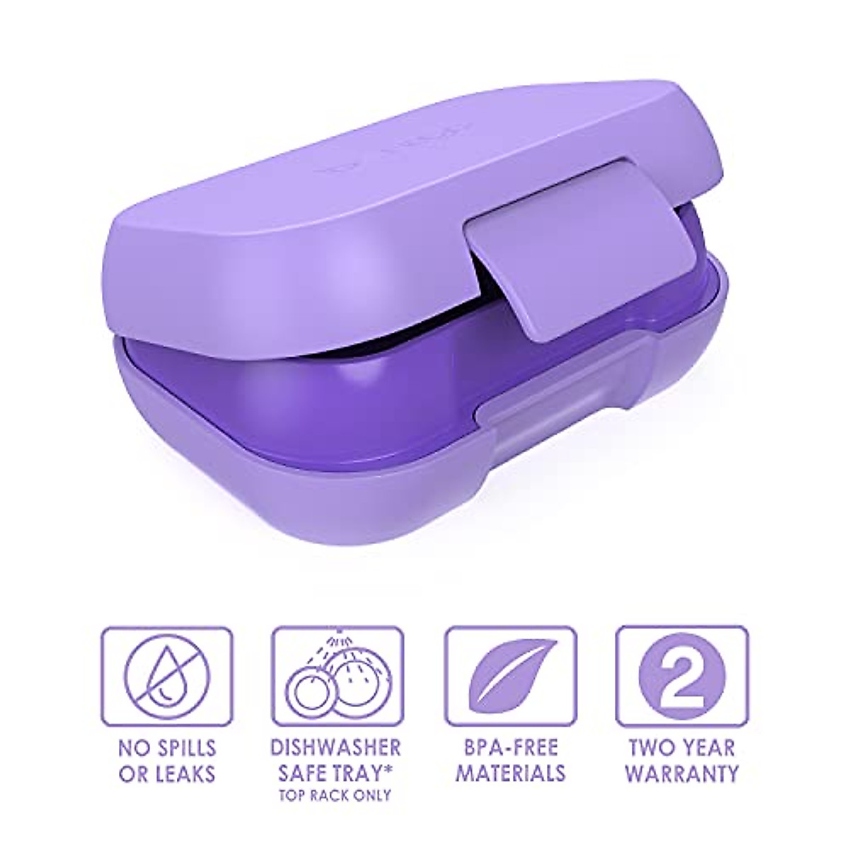 Bentgo Kids Snack - 2 Compartment Leak-Proof Bento-Style Food Storage for Snacks and Small Meals, Easy-Open Latch, Dishwasher Safe, and BPA-Free - Ideal for Ages 3+ (Purple)