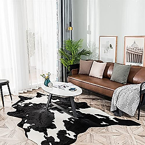 Larger Cow Print Rug Black and White Faux Hide Area Rug Faux Cowhide Rugs Animal Printed Area Rug Carpet for Home 62.2in x 86.6in/5.2 x 7.2ft