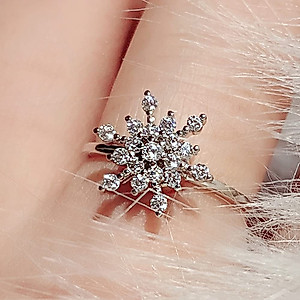 Christmas Snowflake Open Band Rings for Women Cubic Zirconia Stress Relief Spinner Anxiety Tail Finger Coil Rotate Freely Inspirations Stacking Ring Adjustable Charm Birthday Xmas Jewelry Gifts