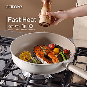 CAROTE 16pcs Pots and Pans Set Non Stick, Nonstick Kitchen Cookware Sets, Induction Cookware Sets with Stay-Cool Handle, Beige and Taupe