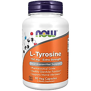 NOW Supplements, L-Tyrosine 750 mg, Supports Mental Alertness*, Neurotransmitter Support*, 90 Veg Capsules