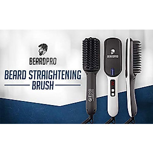 BeardPro Beard Straightening Brush - Professional Grade Anti Frizz Ionic Wet/Dry Hair Straightener with Ceramic Plate - Portable Heated Hairbrush & Styling Tool for Men