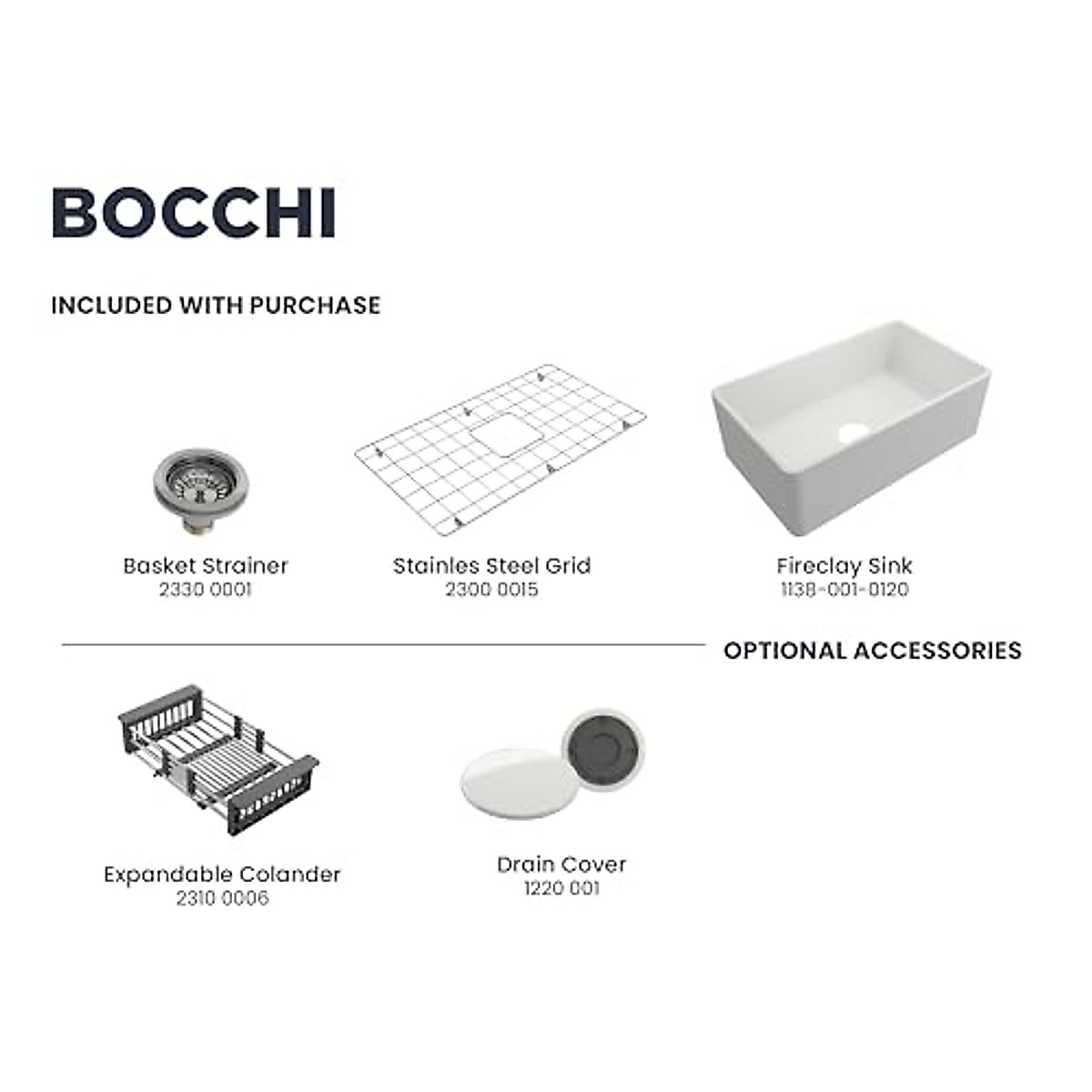 BOCCHI Classico Farmhouse Apron Front Fireclay 30 in. Single Bowl Kitchen Sink with Protective Bottom Grid and Strainer in White