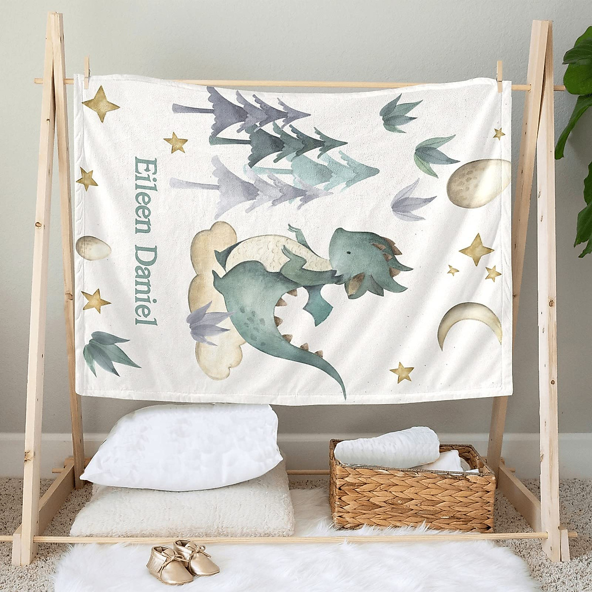 Personalized Baby Blanket - Soft Watercolor Dragon Animal Custom Blanket - Baby Shower Toddler Nursery Bed Blankets Stroller Crib 30x40 in Design 4