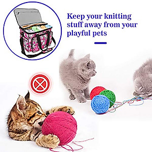 Knitting Bag, Yarn Tote Storage Organizer with Separate Crochet Hooks & Knitting Needles Bag,Slits on Top to Protect Wool and Prevent Tangling Large Flower with Cover