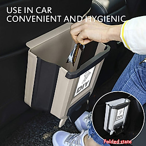 XIJING Small Hanging Kitchen Trash Can, Portable Mini Garbage Can and Collapsible Compact Trash Bin for Kitchen Cabinet Door Drawers, Room, Car, Bedroom Plastic Waste Bin - 9L/2.4 Gallon (Coffee)