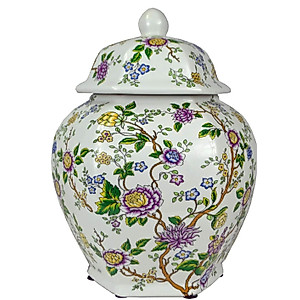 Charlton Home Floral Ceramic Jar (White /Floral, Porcelain)