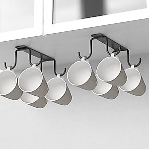 2PCS Mug Hooks Under Cabinet,Coffee Cups Holder with 8 Mug Hooks,Metal Mugs Hooks Under Shelf for Mugs,Coffee Cups and Kitchen Utensils(Black)