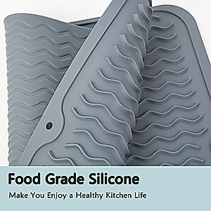 Meiliweser Silicone Dish Drying Mat XL(20" x 16"), Multiple Usages Drying Mat for Kitchen Counter, Heat Resistant & Easy Clean Dish Mat, Misty Gray