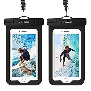 ProCase Waterproof Case with Touch ID, Cellphone Dry Bag Pouch for iPhone Xs Max XR XS X 8 7 6S Plus with Fingerprint Recognition, Galaxy S10 S10e S9 S8+ up to 6.0" - 2 Pack Black