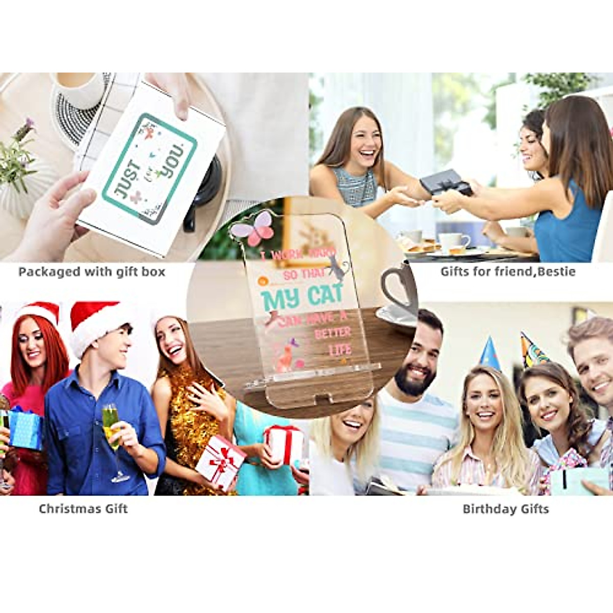 Parxara Cat Desk Accessories Phone Holder Desk Decor Gifts for Cat Lovers Women Cute Office Supplies with Lovely Kittens Uplifting Gifts Cat Stuff for Cat Mom Birthday Present for Coworkers Friend