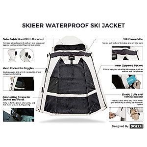 Skieer Women's Waterproof Ski Jacket Winter Parka with Detachable Hood White M