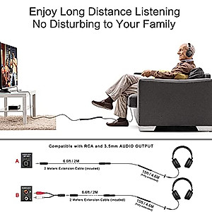 SIMOLIO Long Cord Headphones for TV and PC with Volume Control and Mic, 21.6FT/6.6M Extended Cable with Clip, RCA & 3.5mm AUX Audio, Fold-Flat Stereo Over Ear Wired TV Headphones, SM-906TV
