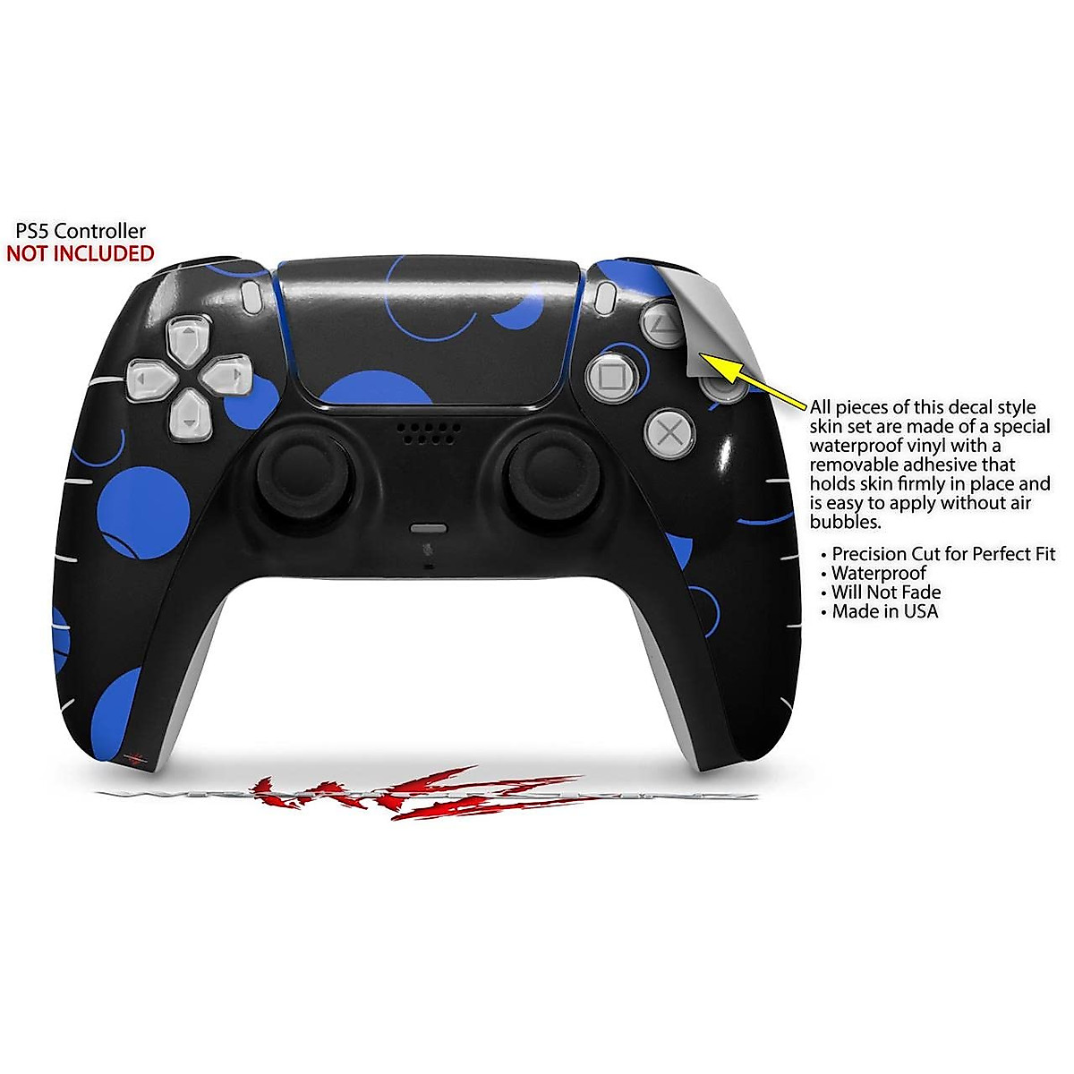 WraptorSkinz Skin Wrap compatible with Sony PS5 DualSense Controller Lots of Dots Blue on Black (CONTROLLER NOT INCLUDED)